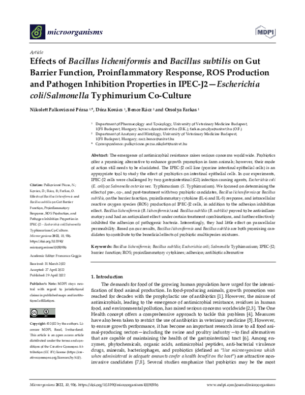 (PDF) Effects of Bacillus licheniformis and Bacillus subtilis on Gut Barrier Function ...