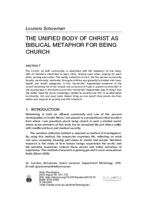 (PDF) The Unified Body of Christ as Biblical Metaphor for Being Church