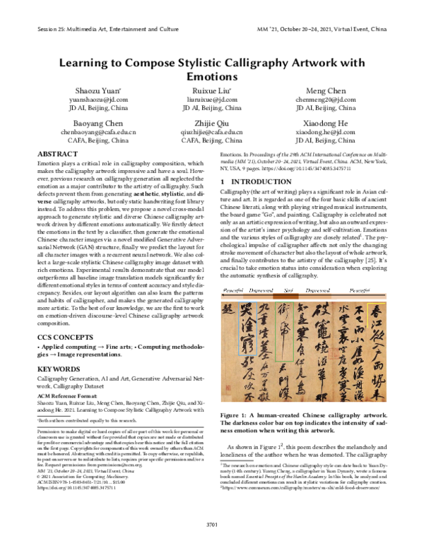 (PDF) Learning to Compose Stylistic Calligraphy Artwork with Emotions