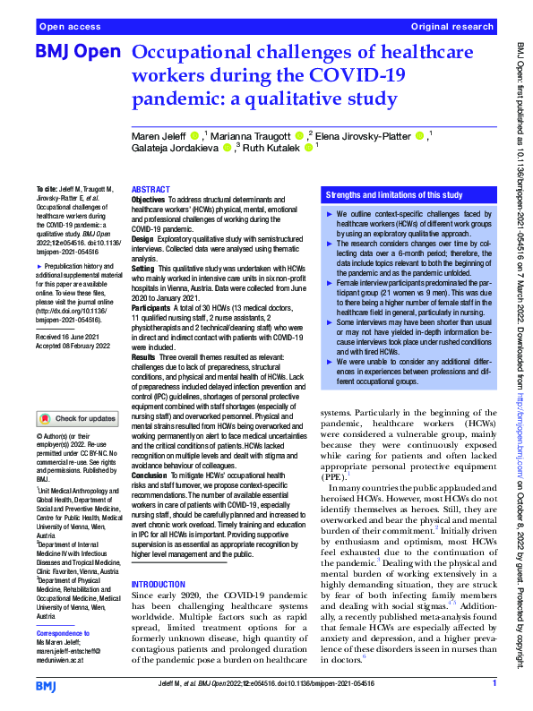 (PDF) Occupational challenges of healthcare workers during the COVID-19 ...