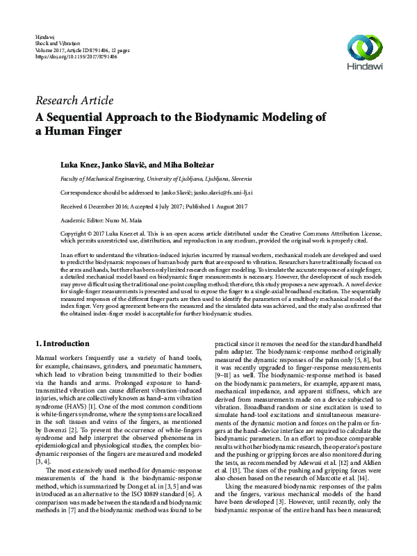 (PDF) A Sequential Approach to the Biodynamic Modeling of a Human Finger