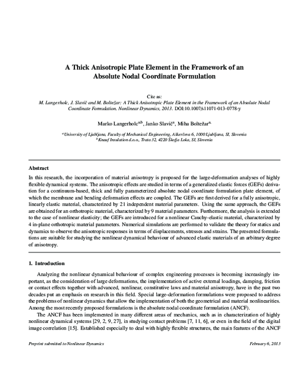 Pdf A Thick Anisotropic Plate Element In The Framework Of An Absolute