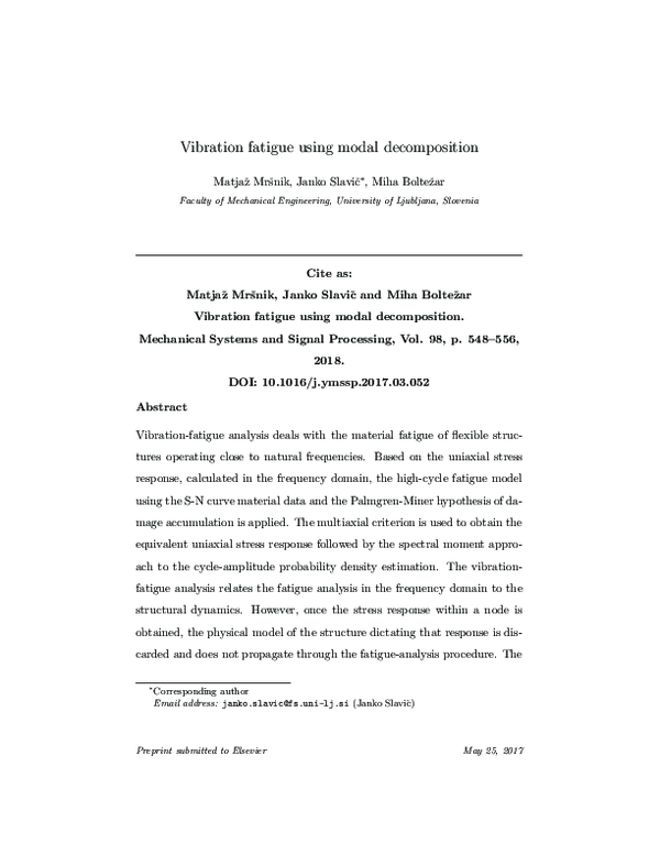(PDF) Vibration fatigue using modal decomposition
