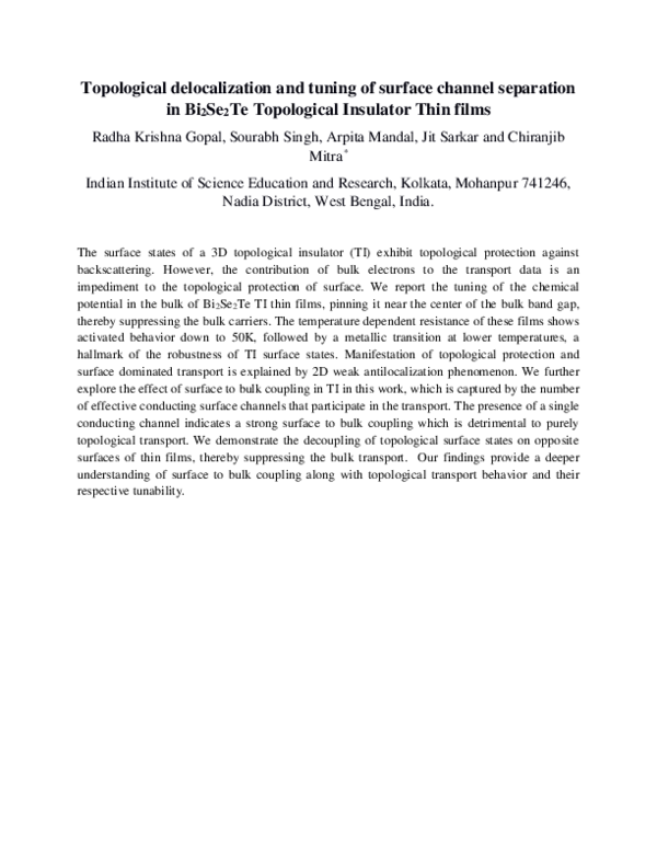 (PDF) Weak-Antilocalization induced Enhanced Surface Conductivity and ...