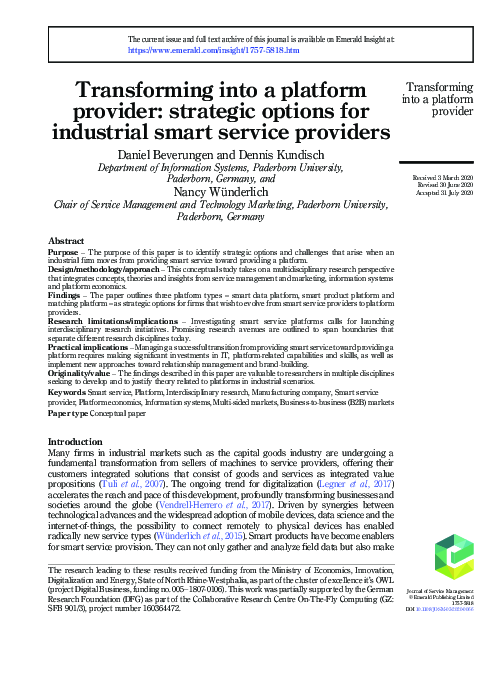 (PDF) Transforming into a platform provider: strategic options for ...