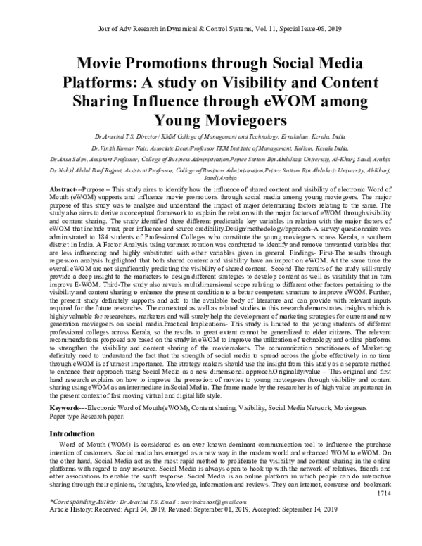(PDF) Movie Promotions through Social Media Platforms: A study on ...