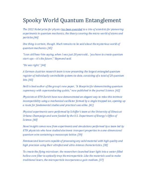 (PDF) Spooky World Quantum Entanglement