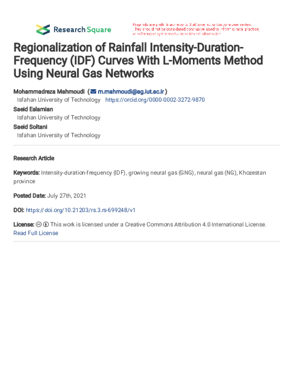 (PDF) Regionalization of rainfall intensity–duration–frequency (IDF) curves with L-moments ...