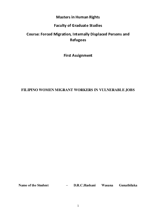 (PDF) Masters in Human Rights Faculty of Graduate Studies Course: Forced Migration, Internally ...