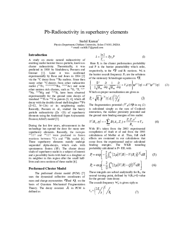 (PDF) Pb-Radioactivity in superheavy elements