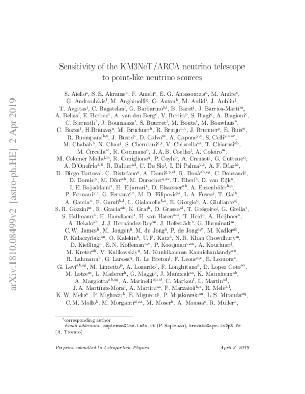 (PDF) Sensitivity of the KM3NeT/ARCA neutrino telescope to point-like ...