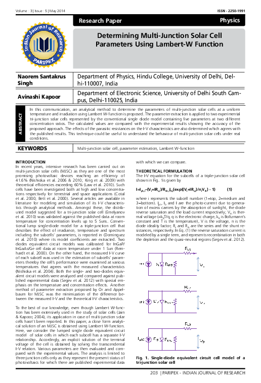 (PDF) Determining Multi-Junction Solar Cell Parameters Using Lambert-W Function