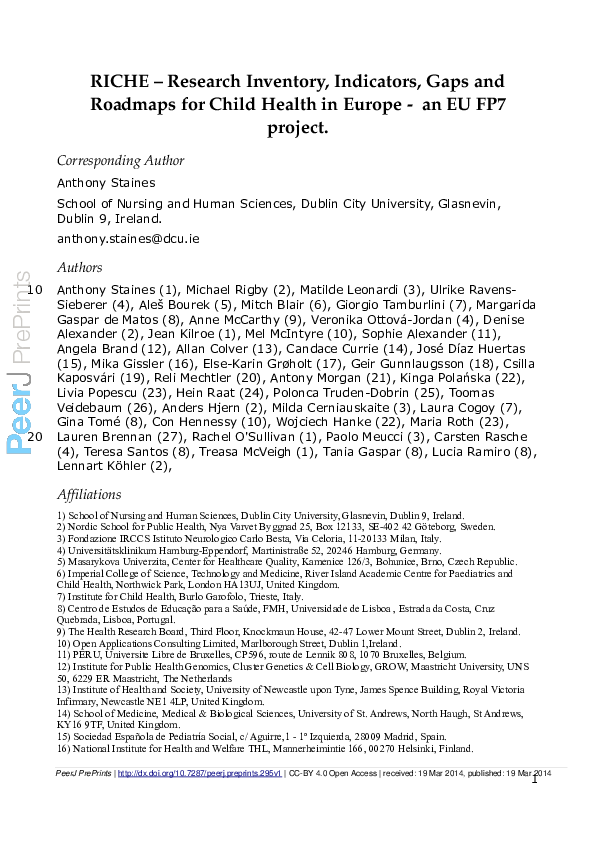 (PDF) RICHE – Research Inventory, Indicators, Gaps and Roadmaps for ...