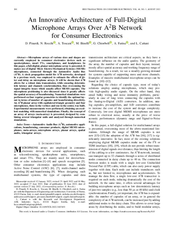 Pdf An Innovative Architecture Of Full Digital Microphone Arrays Over A²b Network For Consumer