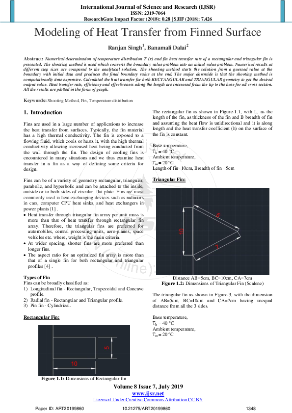 (PDF) Modeling of Heat Transfer from Finned Surface