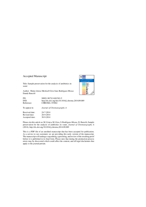 (PDF) Sample preservation for the analysis of antibiotics in water