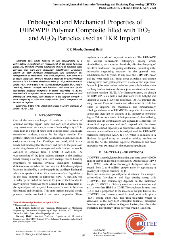 (PDF) Tribological and Mechanical Properties of UHMWPE Polymer Composite filled with TiO2 and ...
