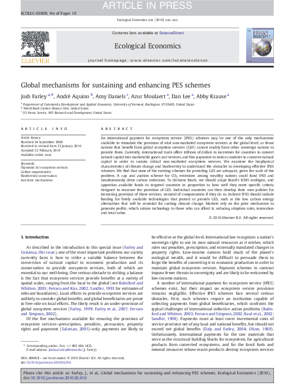 (PDF) Enhancing Global Ecosystem Service Payments