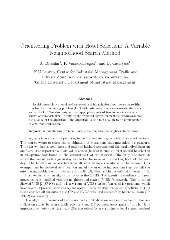 (PDF) Orienteering Problem with Hotel Selection: A Variable ... (PDF) Orienteering Problem with Hotel Selection: A Variable ...