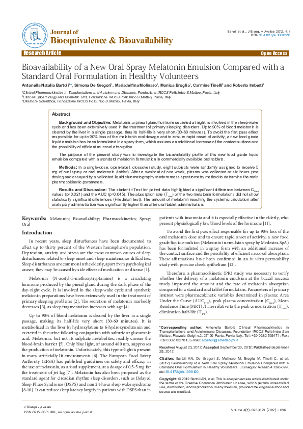 (PDF) Bioavailability of a New Oral Spray Melatonin Emulsion Compared ...