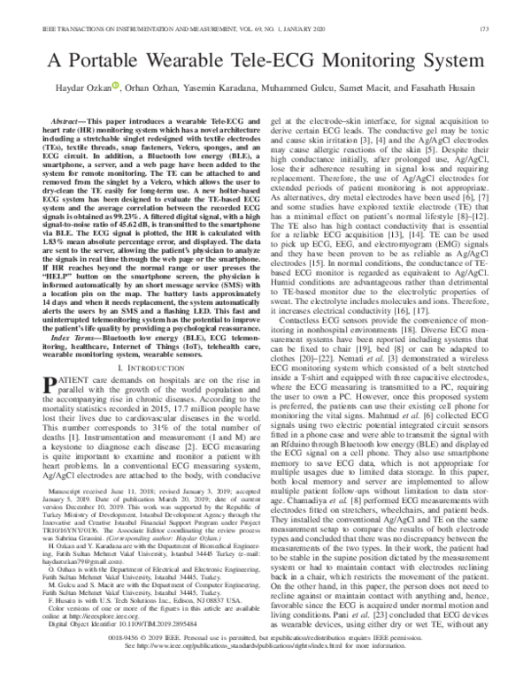 (PDF) A Portable Wearable Tele-ECG Monitoring System