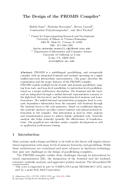 (PDF) The Design of the PROMIS Compiler