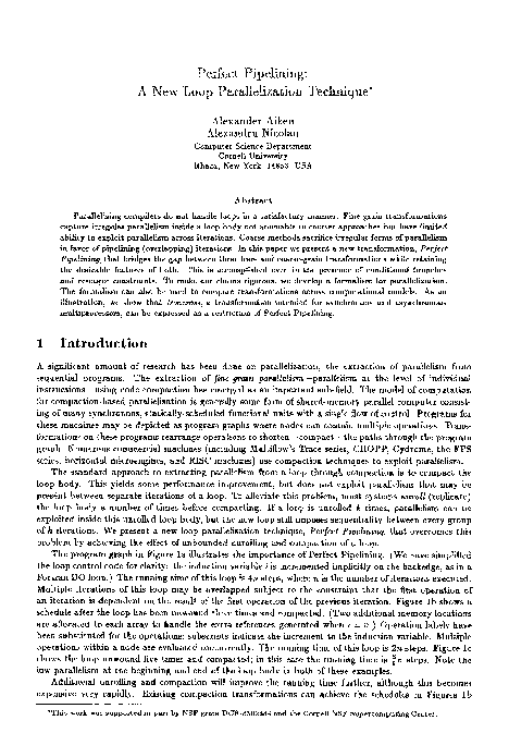 Pdf Perfect Pipelining A New Loop Parallelization Technique Alex