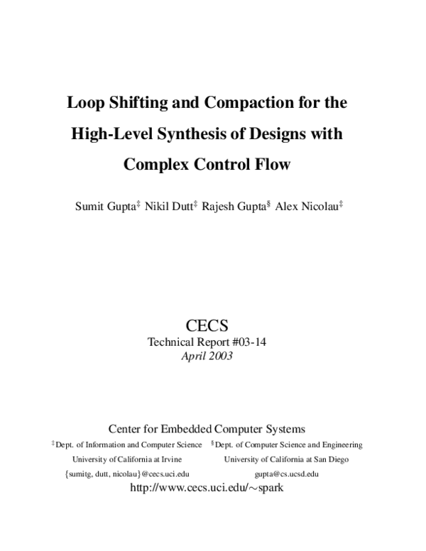 Pdf Loop Shifting And Compaction For The High Level Synthesis Of