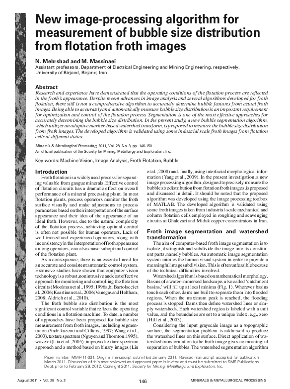 (PDF) New image-processing algorithm for measurement of bubble size distribution from flotation ...