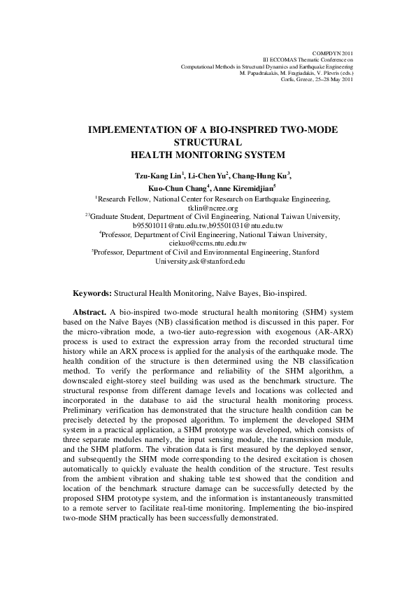 (PDF) Implementation of a bio-inspired two-mode structural health monitoring system