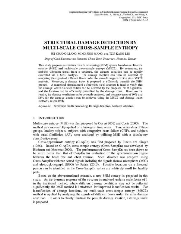 (PDF) Structural Damage Detection by Multi-Scale Cross-Sample Entropy