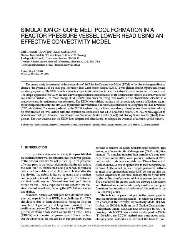 (PDF) Simulation of Core Melt Pool Formation in a Reactor Pressure Vessel Lower Head Using an ...