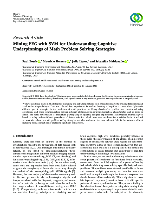 Pdf Mining Eeg With Svm For Understanding Cognitive Underpinnings Of Math Problem Solving