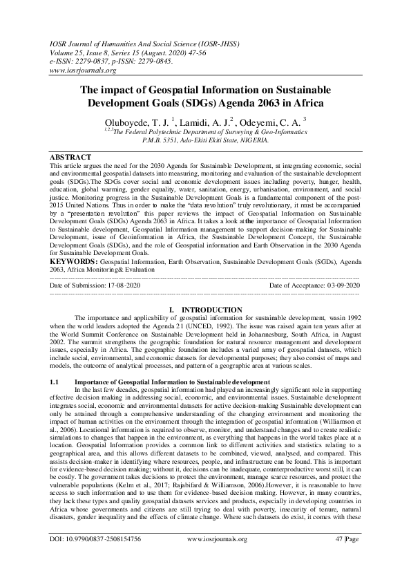(PDF) The impact of Geospatial Information on Sustainable Development Goals (SDGs) Agenda 2063 ...