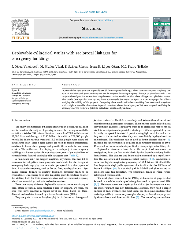 (PDF) Deployable cylindrical vaults with reciprocal linkages for ...