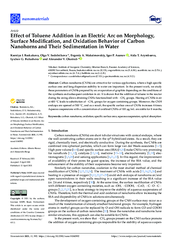 (PDF) Effect of Toluene Addition in an Electric Arc on Morphology ...