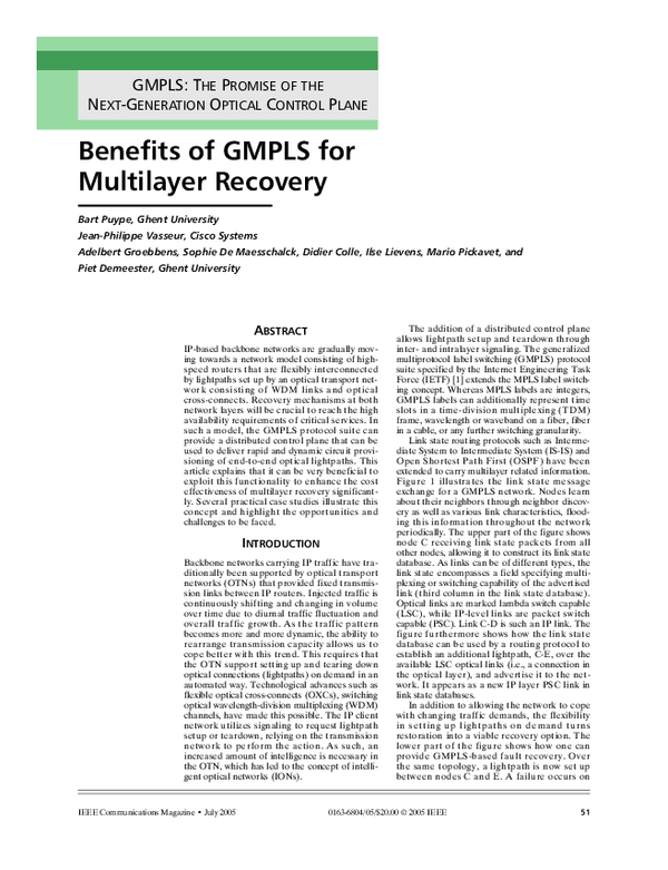 (PDF) Benefits of GMPLS for multilayer recovery