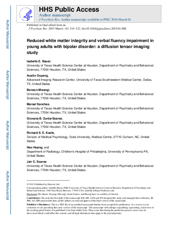 (PDF) Reduced white matter integrity and verbal fluency impairment in young adults with bipolar ...