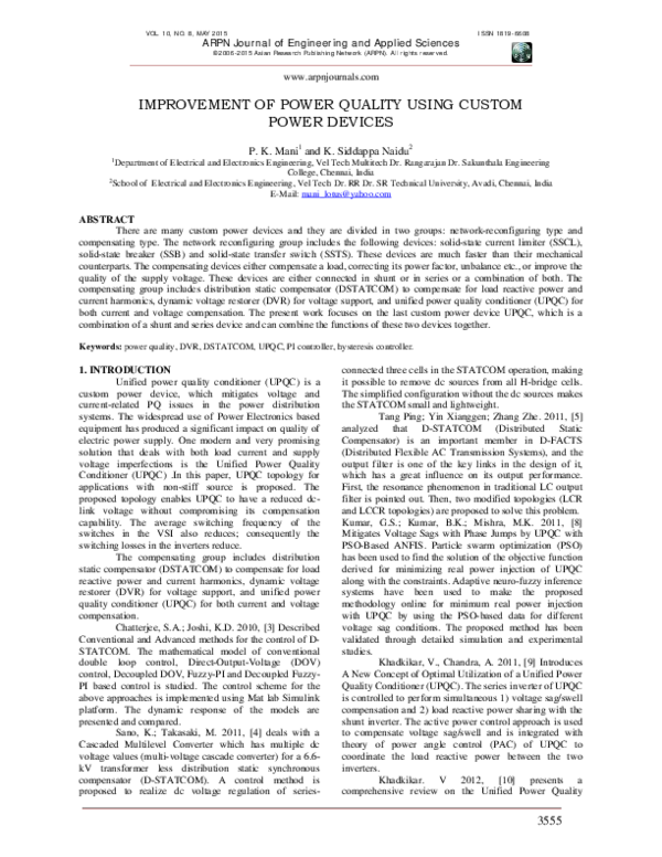 (PDF) Improvement of Power Quality Using Custom Power Devices