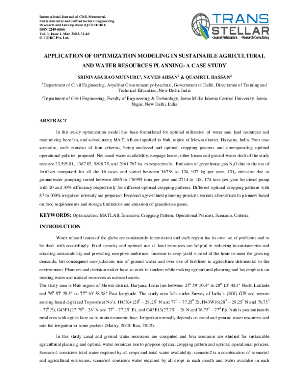 (PDF) Application of Optimization Modeling in Sustainable Agricultural and Water Resources ...