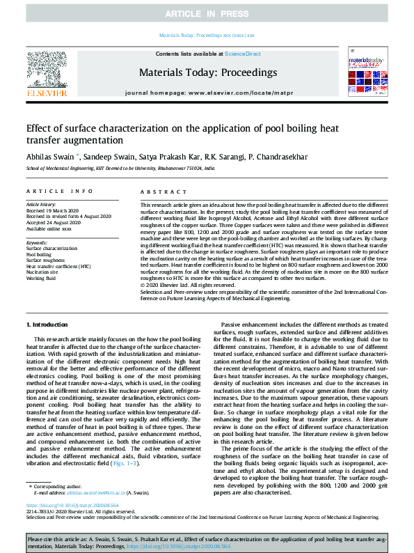 Pdf Effect Of Surface Characterization On The Application Of Pool Boiling Heat Transfer