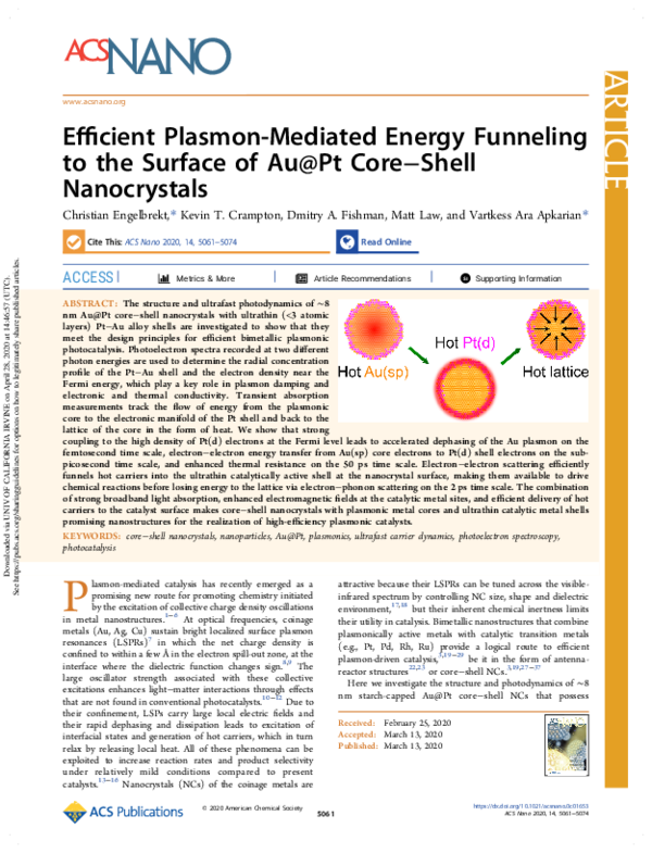(PDF) Efficient Plasmon-Mediated Energy Funneling to the Surface of Au@Pt Core–Shell Nanocrystals