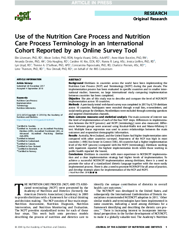 (PDF) Use of the Nutrition Care Process and Nutrition Care Process ...