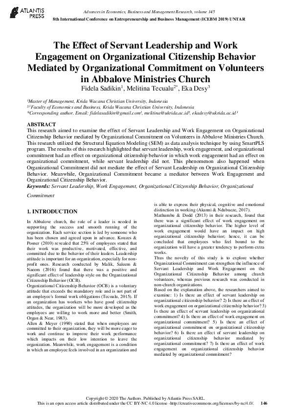 (PDF) The Effect of Servant Leadership and Work Engagement on Organizational Citizenship ...