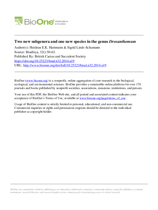 (PDF) Two new subgenera and one new species in the genus Drosanthemum