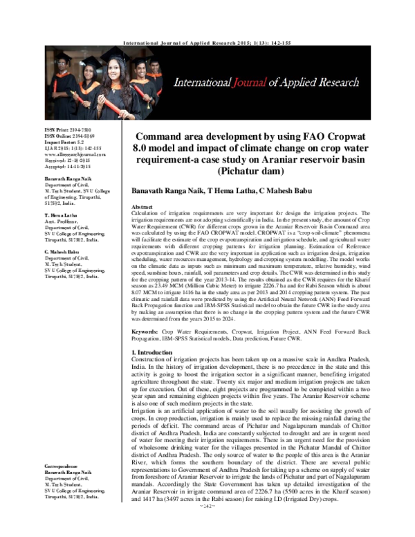 (PDF) Command area development by using FAO Cropwat 8.0 model and ...