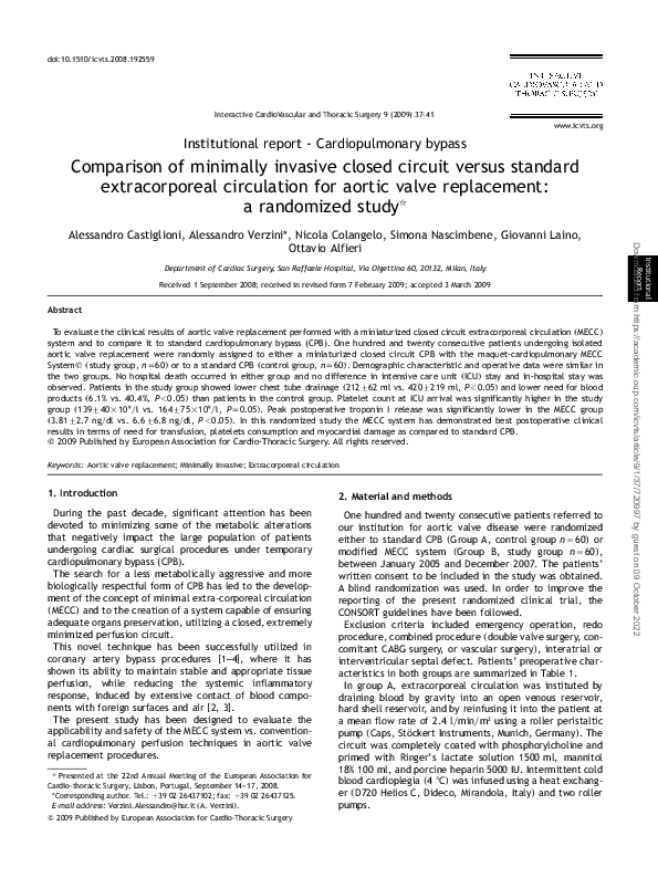 (PDF) Institutional report - Cardiopulmonary bypass Comparison of ...