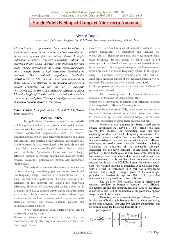 (PDF) Single Patch E-Shaped Compact Microstrip Antenna