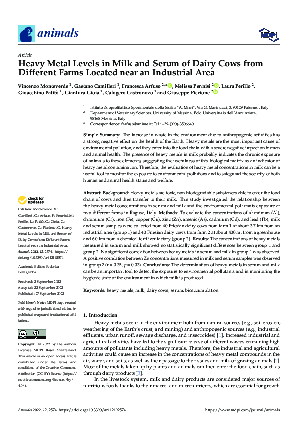 (PDF) Heavy Metal Levels in Milk and Serum of Dairy Cows from Different ...