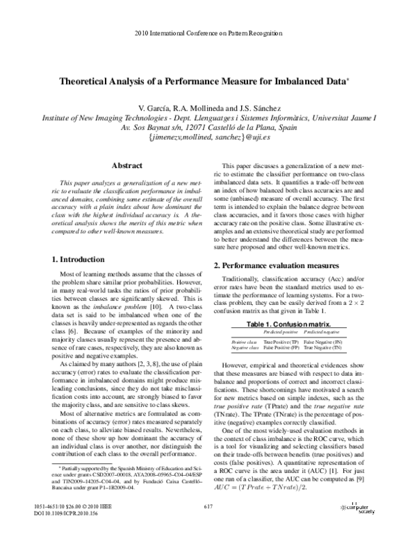 (PDF) Theoretical Analysis of a Performance Measure for Imbalanced Data